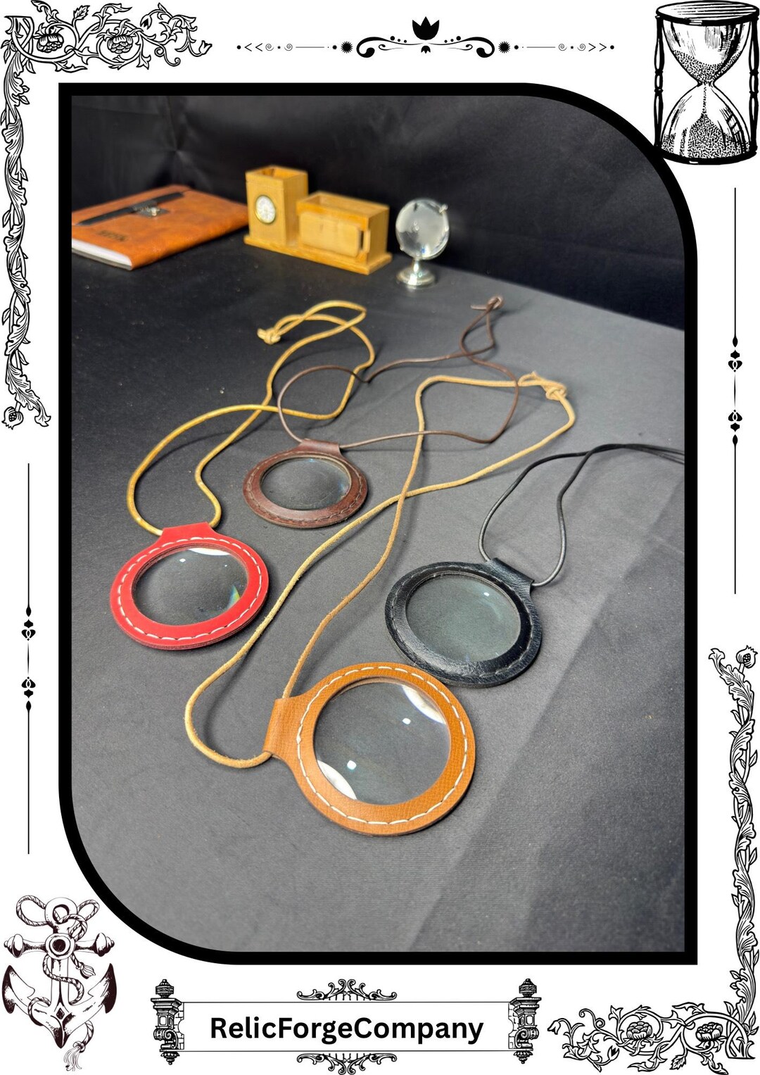 Set of 4 Leather Magnifying Glass Necklace Pendant Vintage Steampunk ...