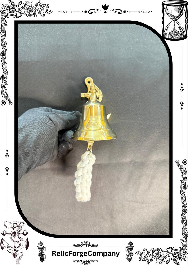 Solid Brass Ship Bell Anchor Wall Mount Loud Dinner Call Engraved Pub ...