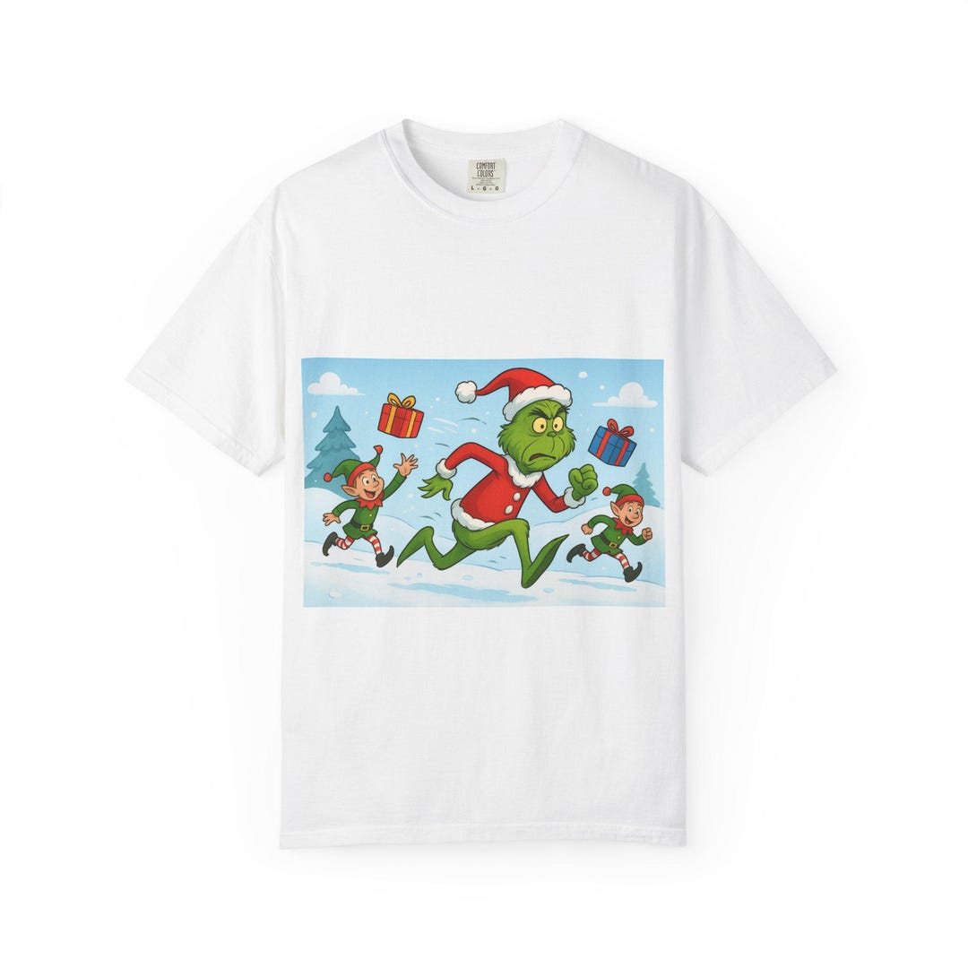 Grinch Running Away From Elf T-shirt | Funny Christmas Cartoon Holiday ...