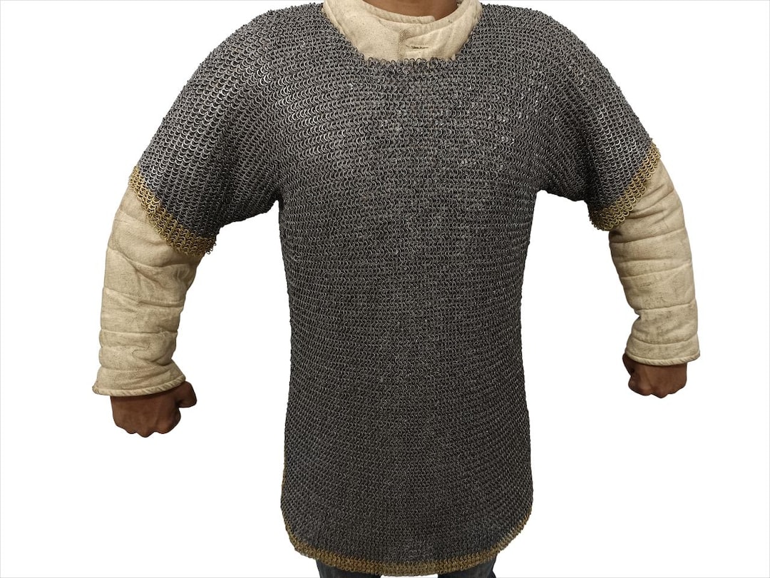 Medieval Chainmail Shirt | Mild Steel Half Sleeve Habergeon , LARP ...