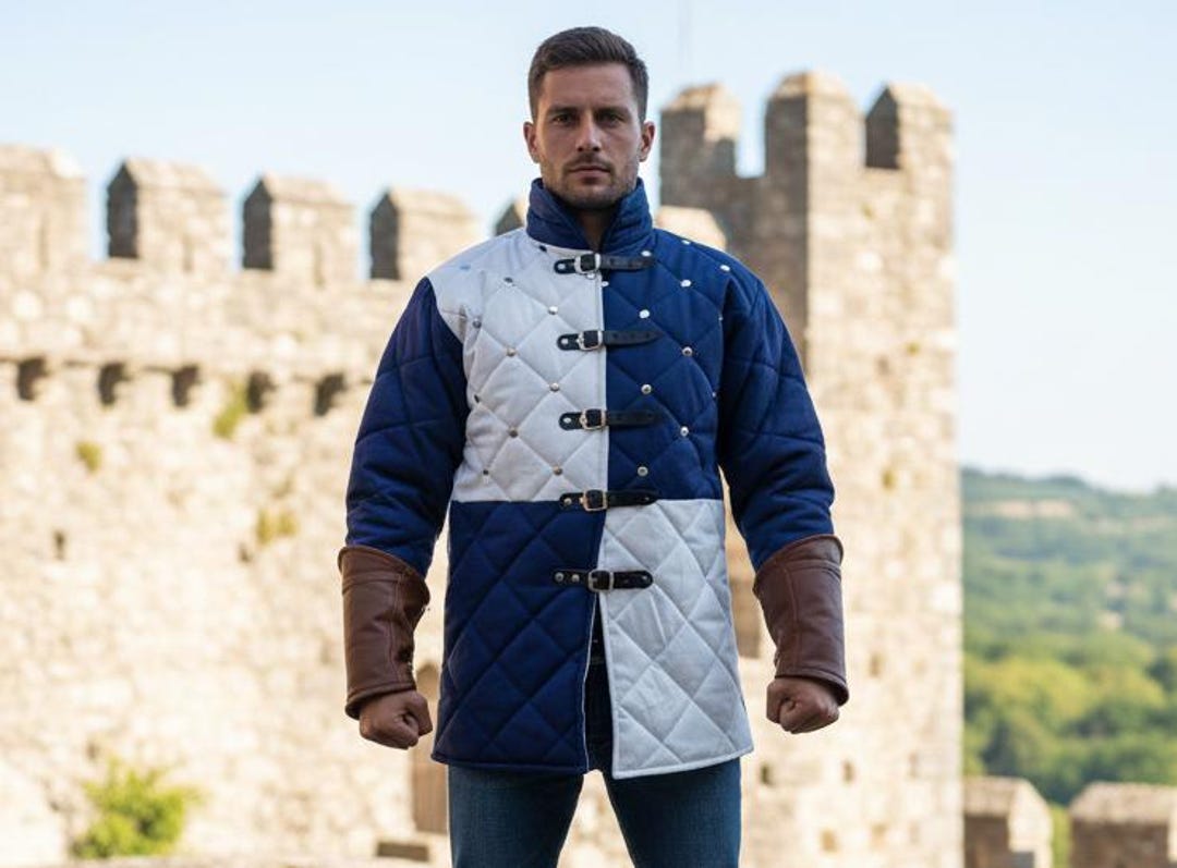 Medieval Gambeson: Padded Cotton Armor With Black Leather Trim ...