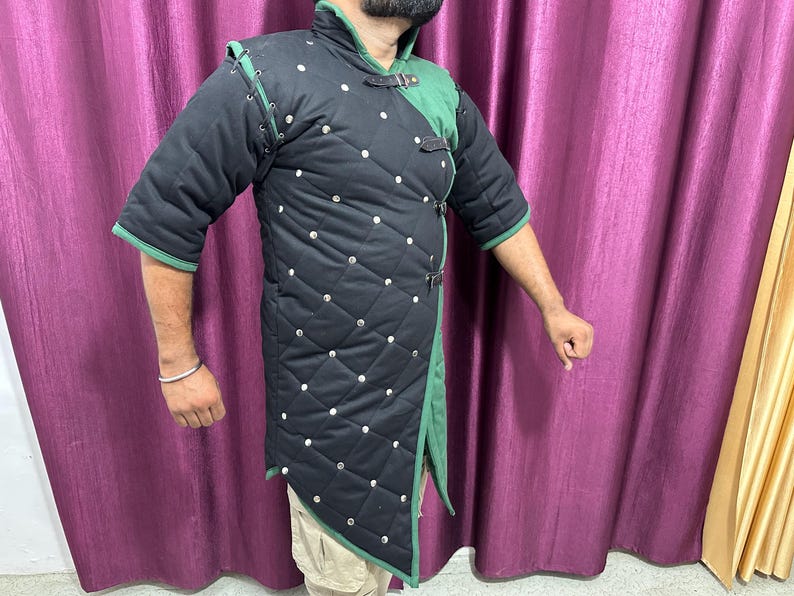 Handmade Medieval Padded Cotton Gambeson: Black & Green Reenactment ...