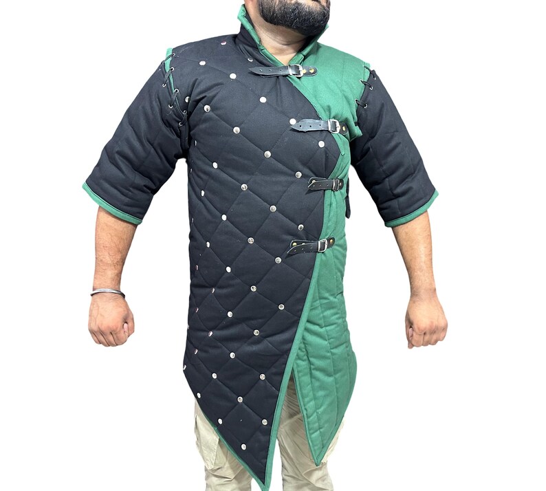 Handmade Medieval Padded Cotton Gambeson: Black & Green Reenactment ...