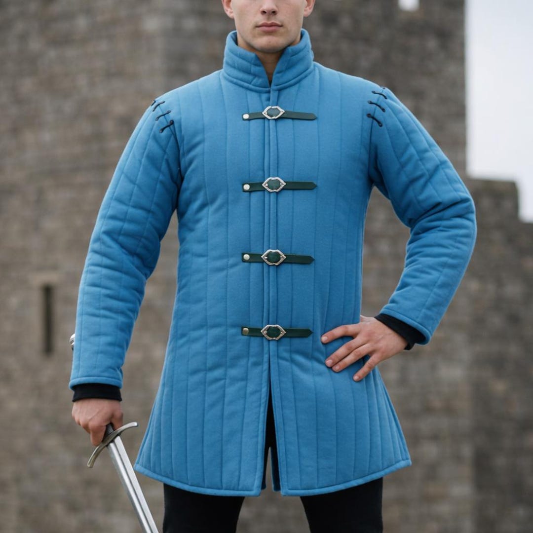 Men’s Blue Medieval Gambeson Jacket – Quilted Armor Coat – LARP Costume ...