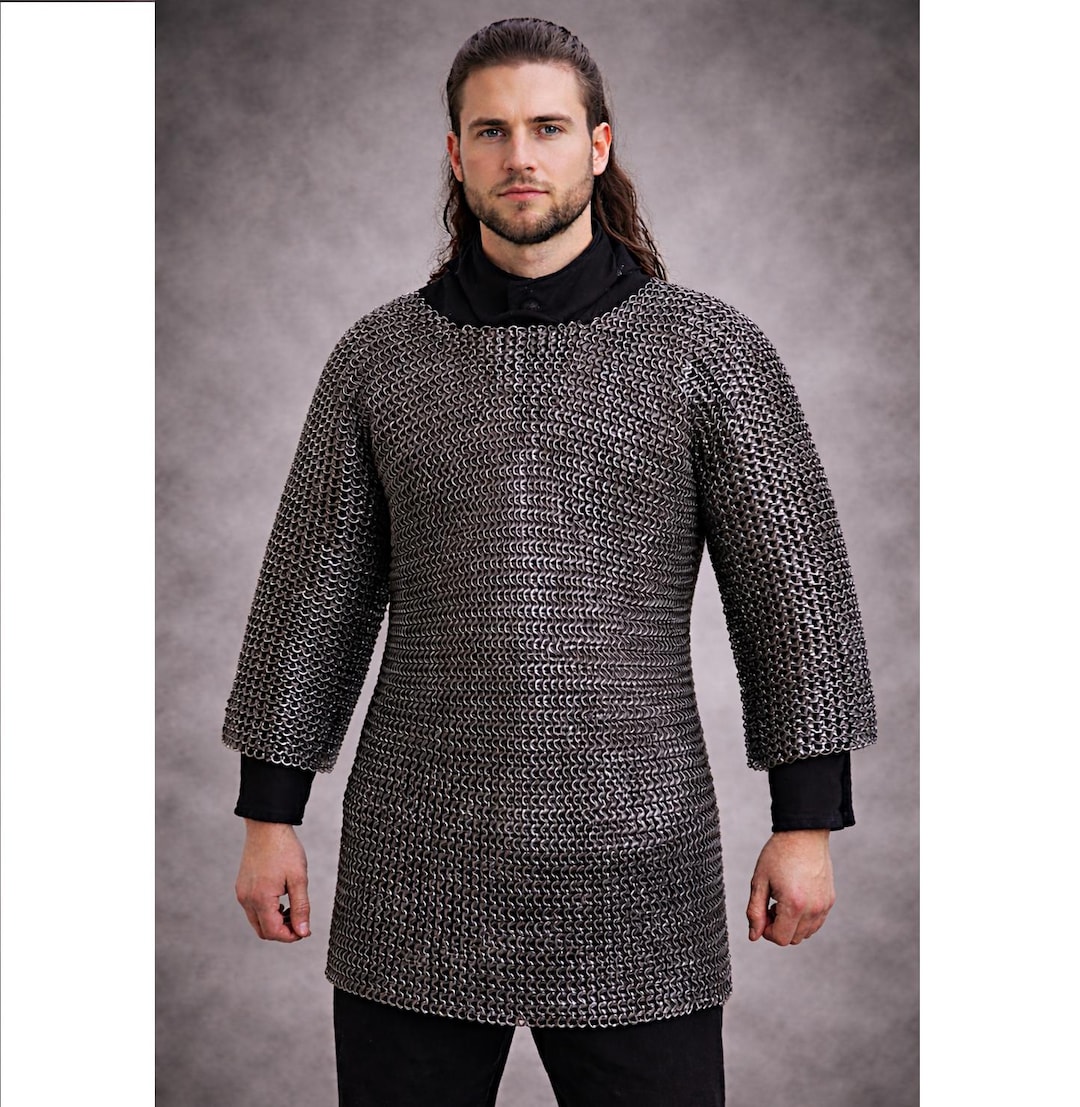 Medieval Riveted Chainmail Hauberk 8mm Mild Steel Armor Shirt for LARP ...
