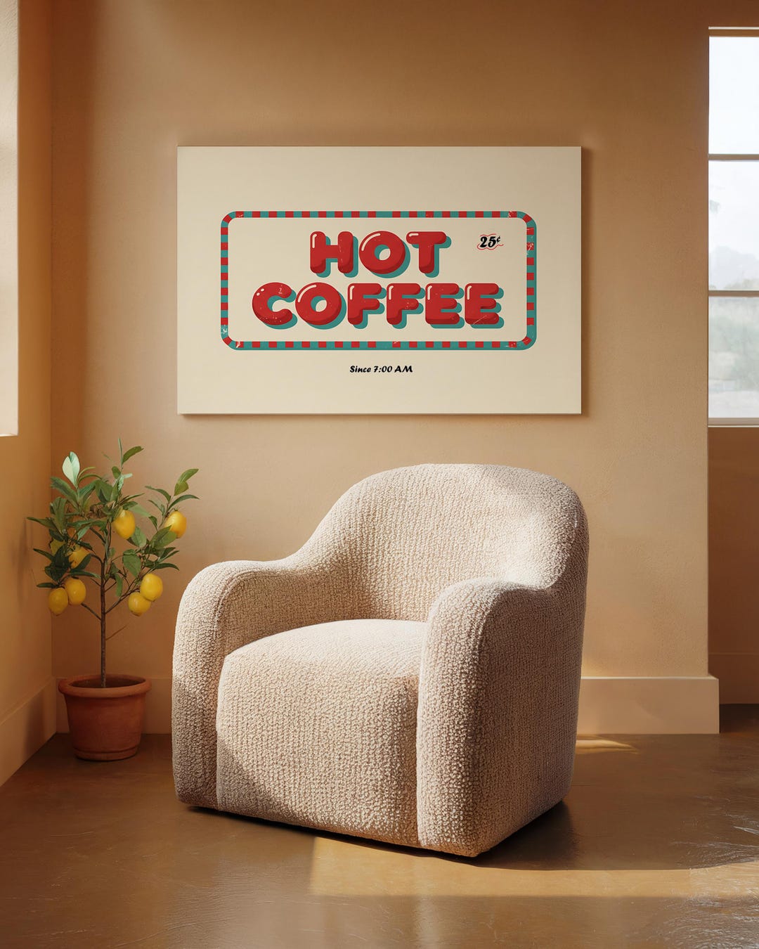 Coffee Bar Wall Art Printable, Retro Hot Coffee Sign, Vintage Diner ...