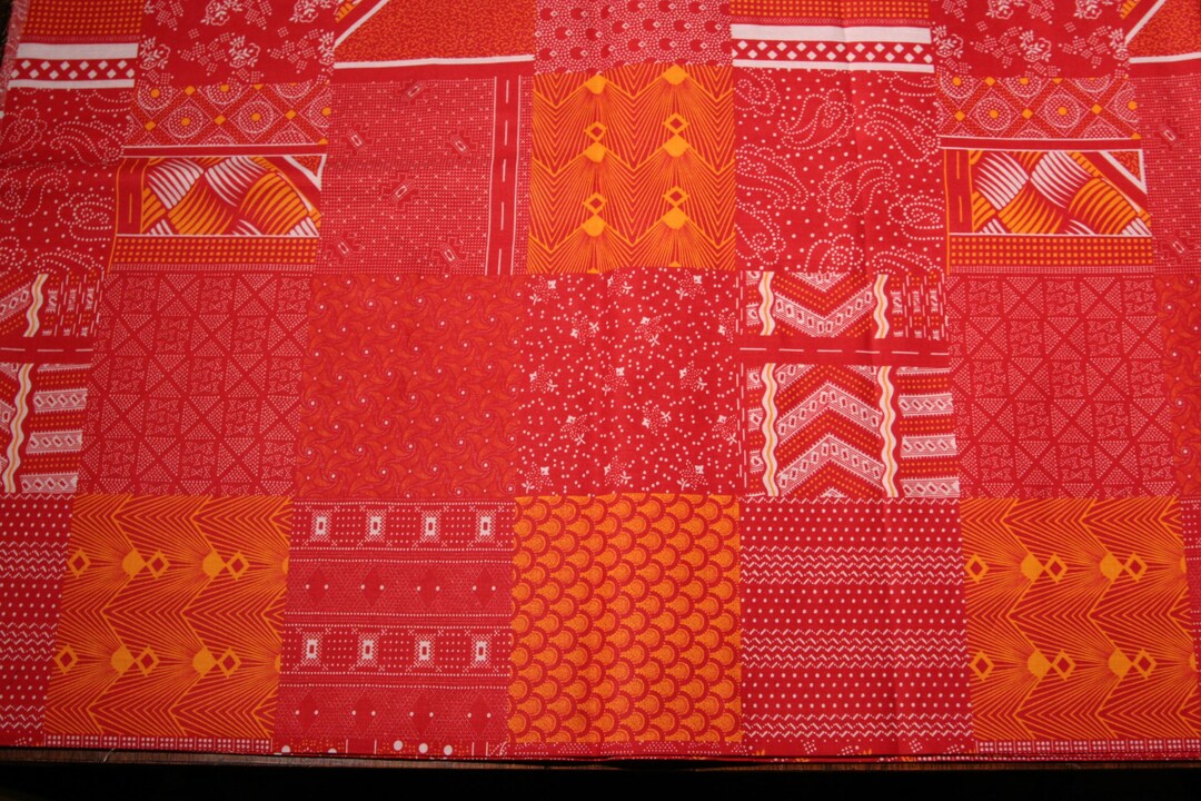 Vintage Concord Fabrics Patchwork Print – Red & Orange Geometric Fabric ...