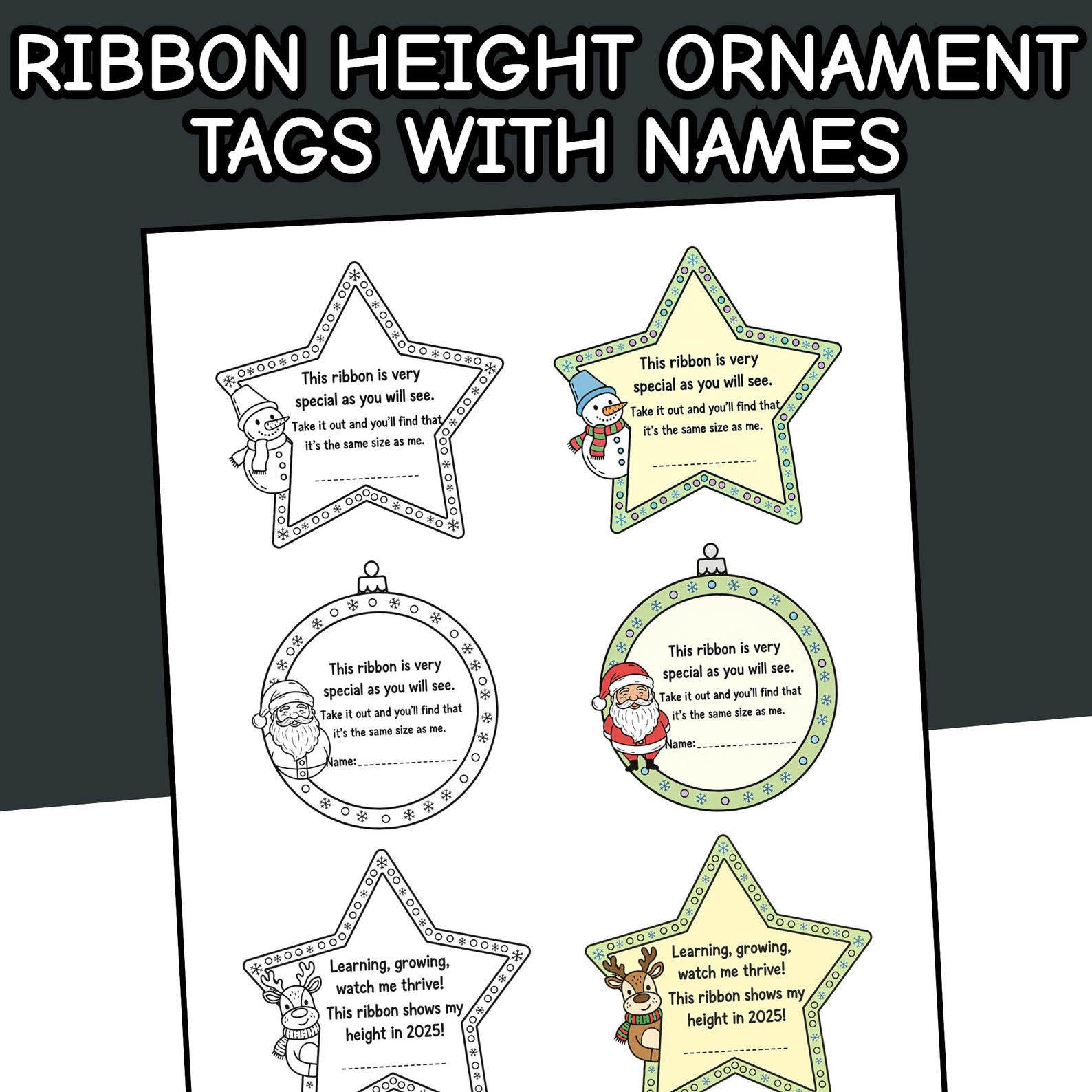 2025 Ribbon Height Ornament Tag Printable, Christmas Keepsake Poem ...