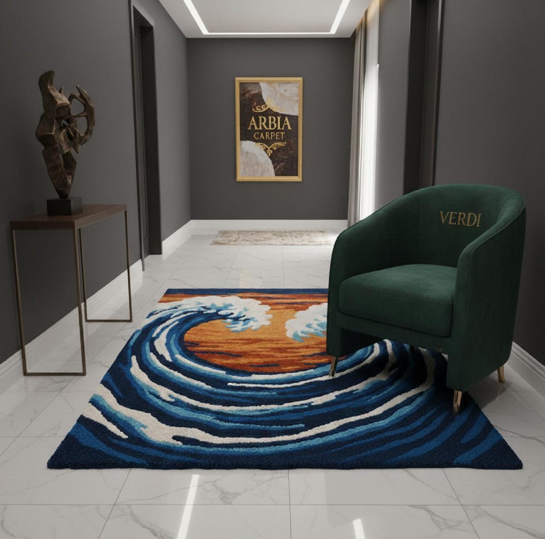 Giant Wave Tufted Area Rug, Coastal Themed Hand-made Floor Art ...