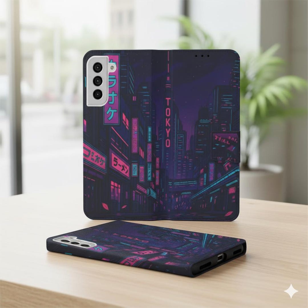 Neon Tokyo Cityscape Flip Case | Cyberpunk Phone Wallet - Etsy
