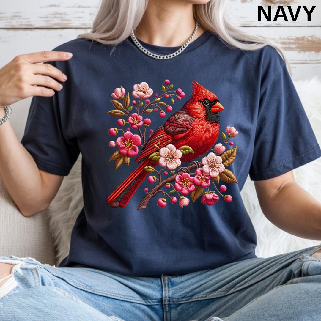 Comfort Colors® Faux Embroidered Cardinal T-shirt, Floral Cardinal Tee ...