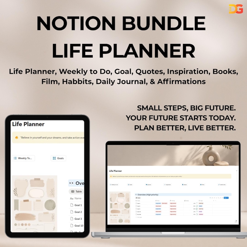 Aesthetic Notion Life Planner | Daily Journal, Affirmation & Goal ...