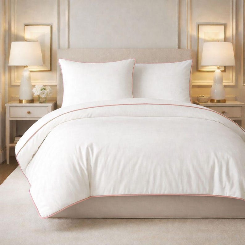 400 Thread Count Cotton Sateen Hotel Stitch 3 Piece Duvet Cover Set in ...
