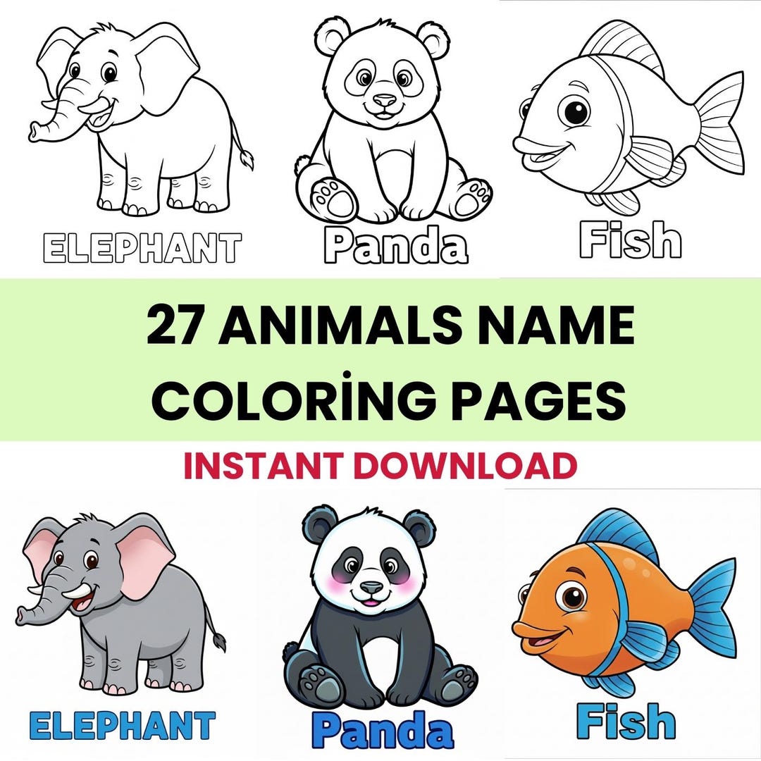 27 Animals Coloring Pages Animal Names Coloring Book Printable Kids ...