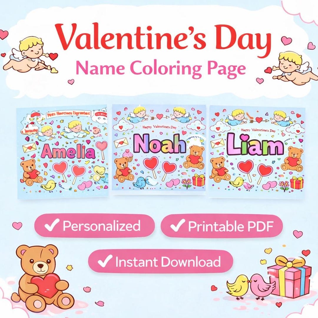 Personalized Valentine's Day Name Coloring Page for Kids , Preschool ...