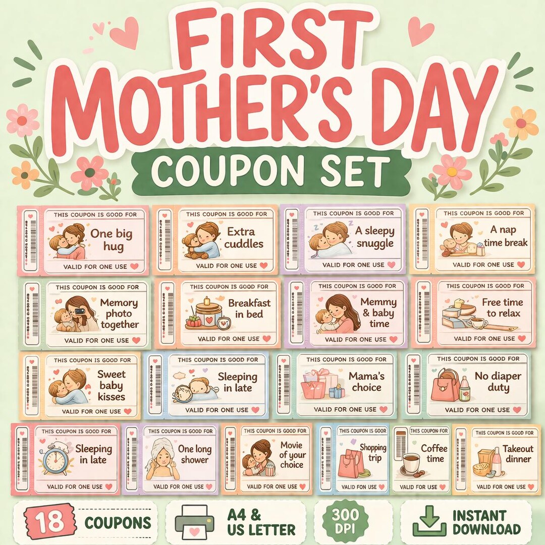 First Mothers Day Coupon Book Printable, New Mom Gift From Baby ...