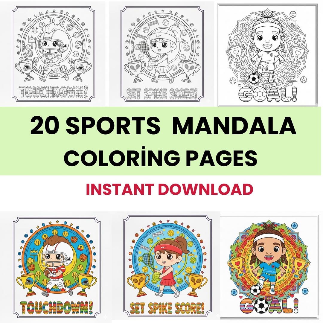 20 Sports Mandala Coloring Pages – Kids and Adults Sports Activity Book ...