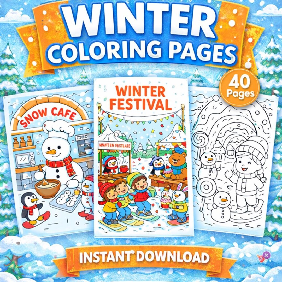 40 Winter Coloring Pages Bundle , Fun Winter Activities Digital ...