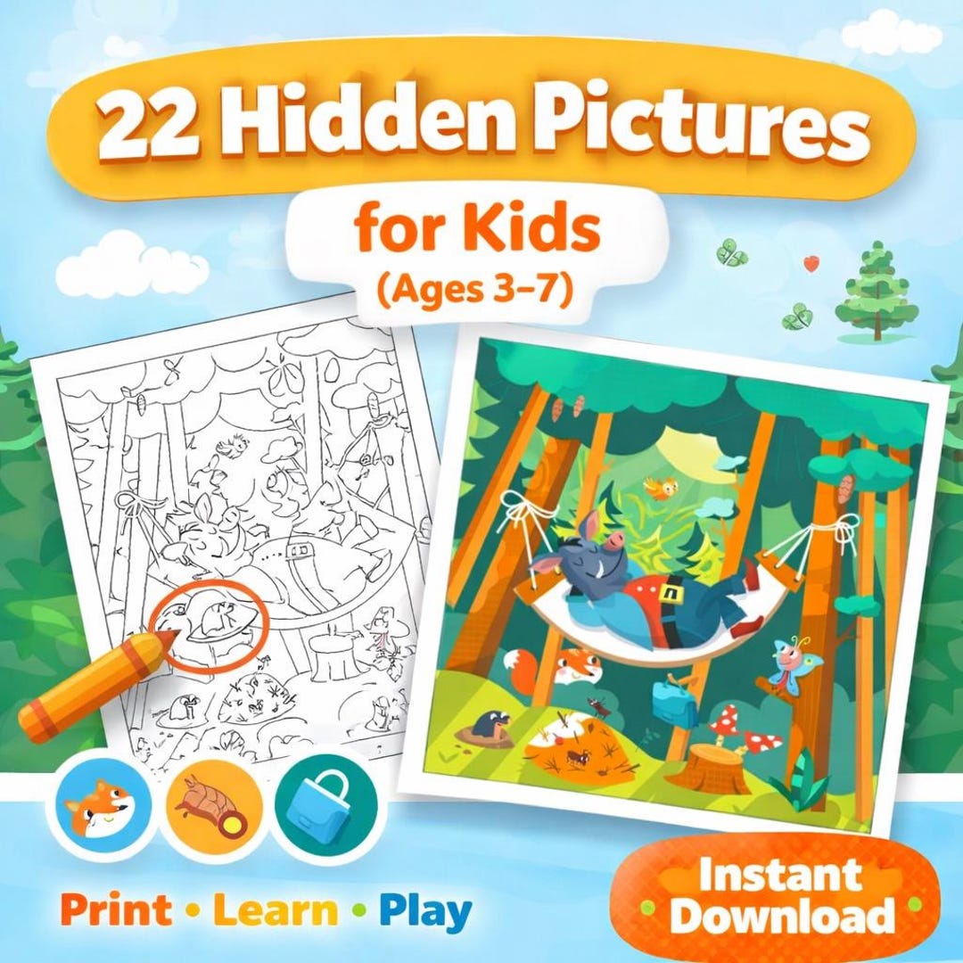 22 Hidden Pictures Printable Pack | Seek and Find for Kids Ages 3-7 ...