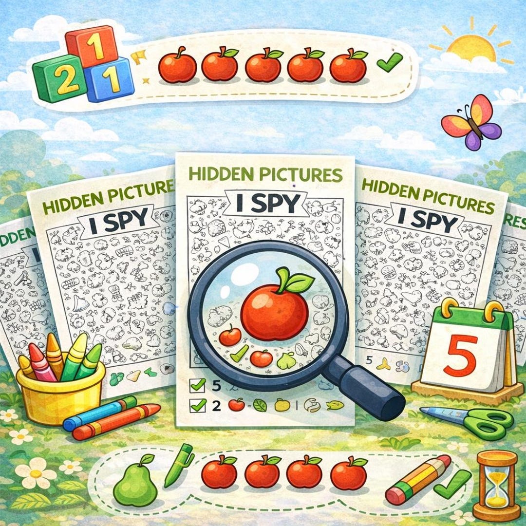 25 I Spy Hidden Pictures Worksheets for Kids Fun Search Find Activity ...