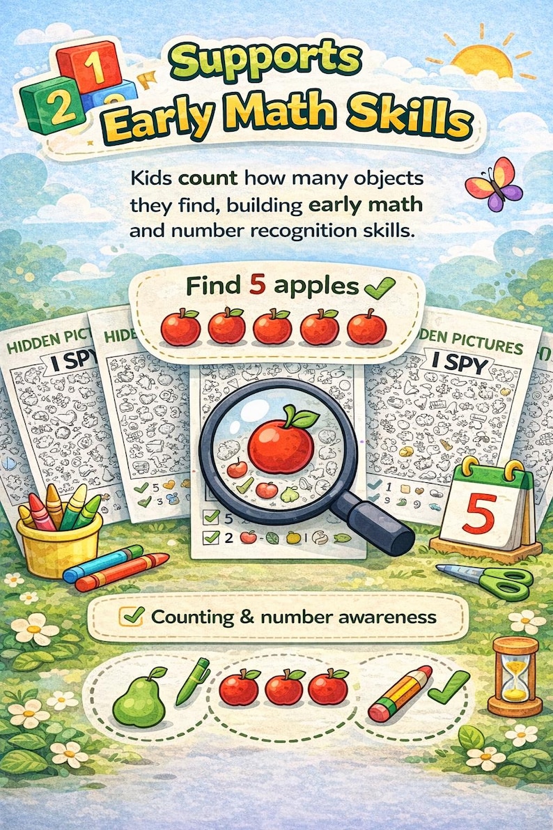 24 Hidden Pictures I Spy Printable | Kids Puzzle Worksheets for Kids ...