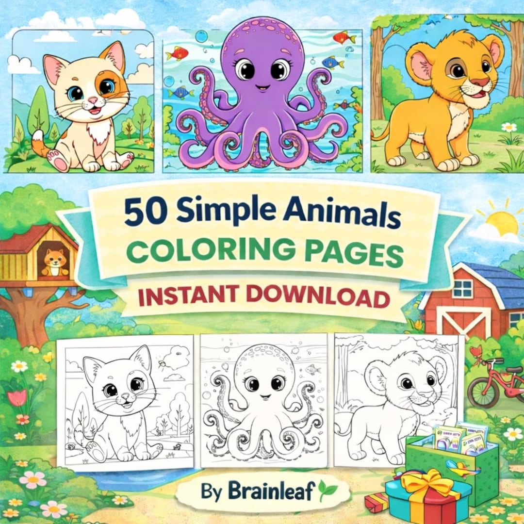 50 Simple Animals Coloring Pages Printable | Easy Zoo Farm Animals ...