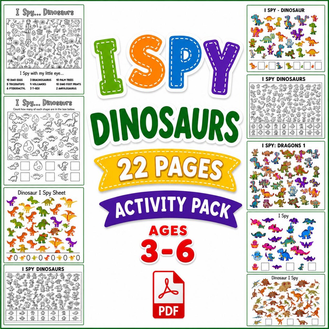 22 I Spy Dinosaur Activities for Kids , Find and Count Game, Busy Book ...