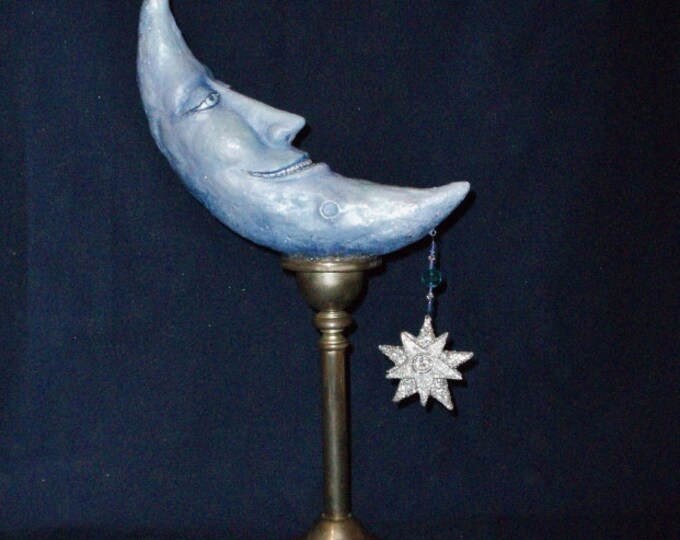 Moon Art: Blue Moon Sculpture With Star - Etsy