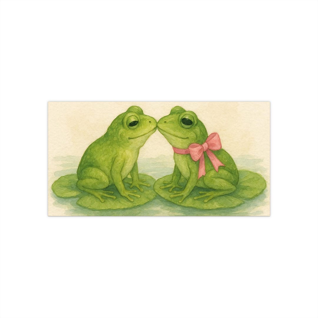 Sticker Kissing Frogs Large Rectangular Sticker | Cute Frog Pair, Pink ...