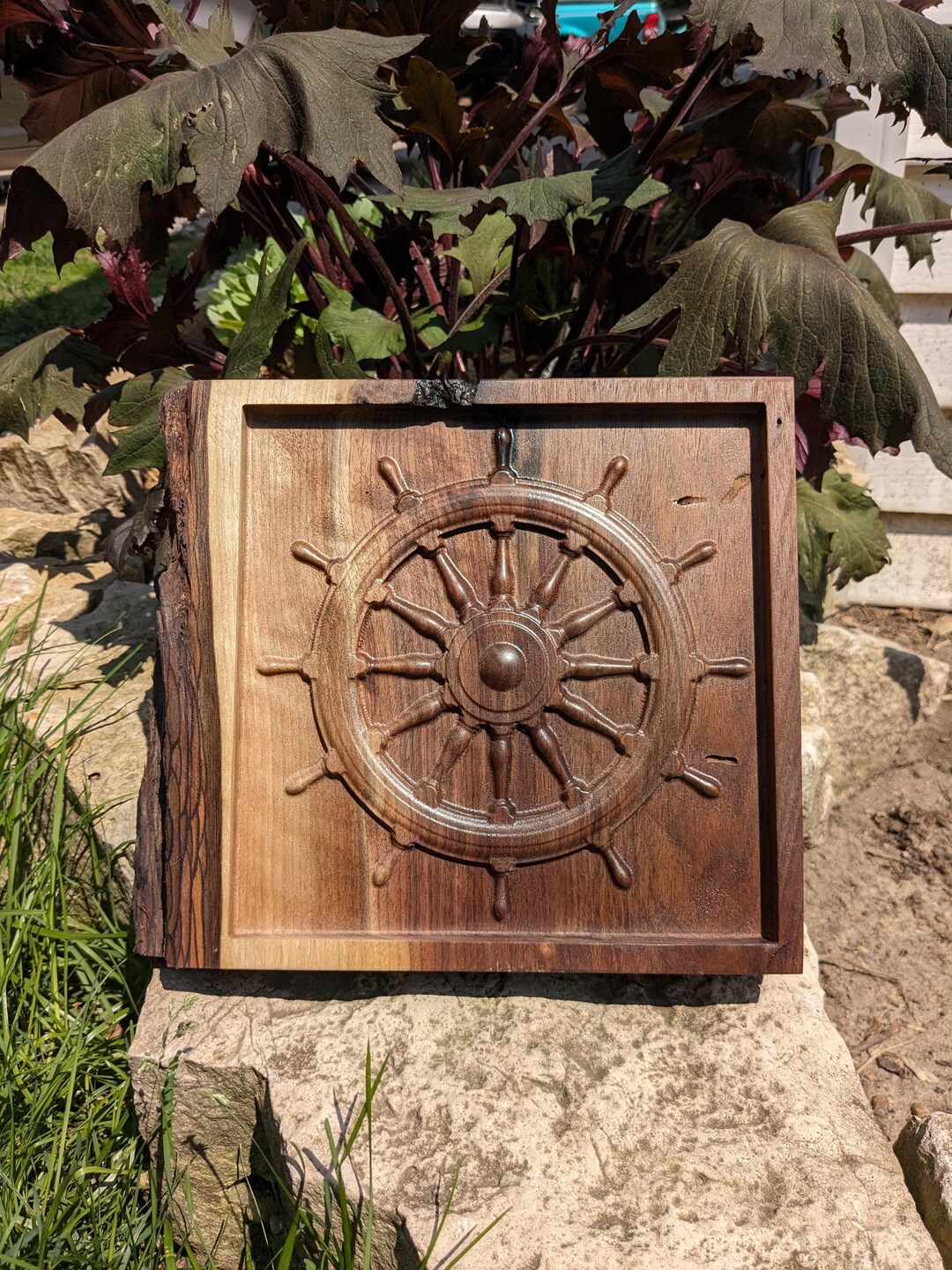 3D Carved Walnut Ship Wheel - Live Edge Nautical Decor - Etsy