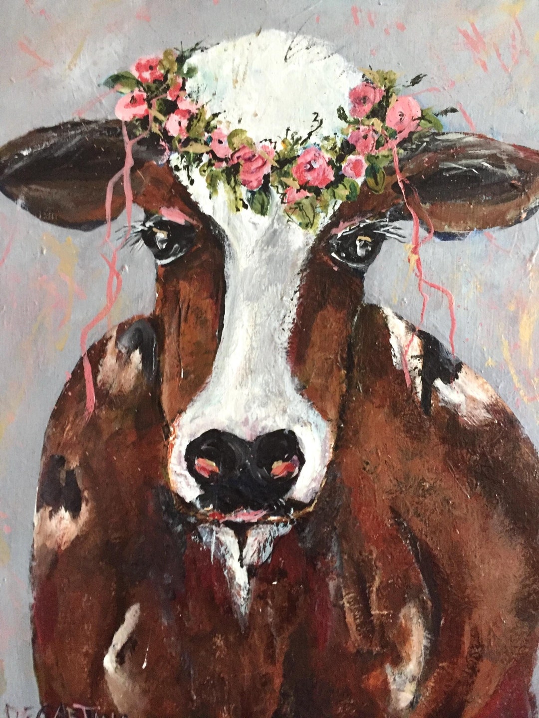 Acrylic Cow Print From Original Painting, Brown Cow Fun Painting ...