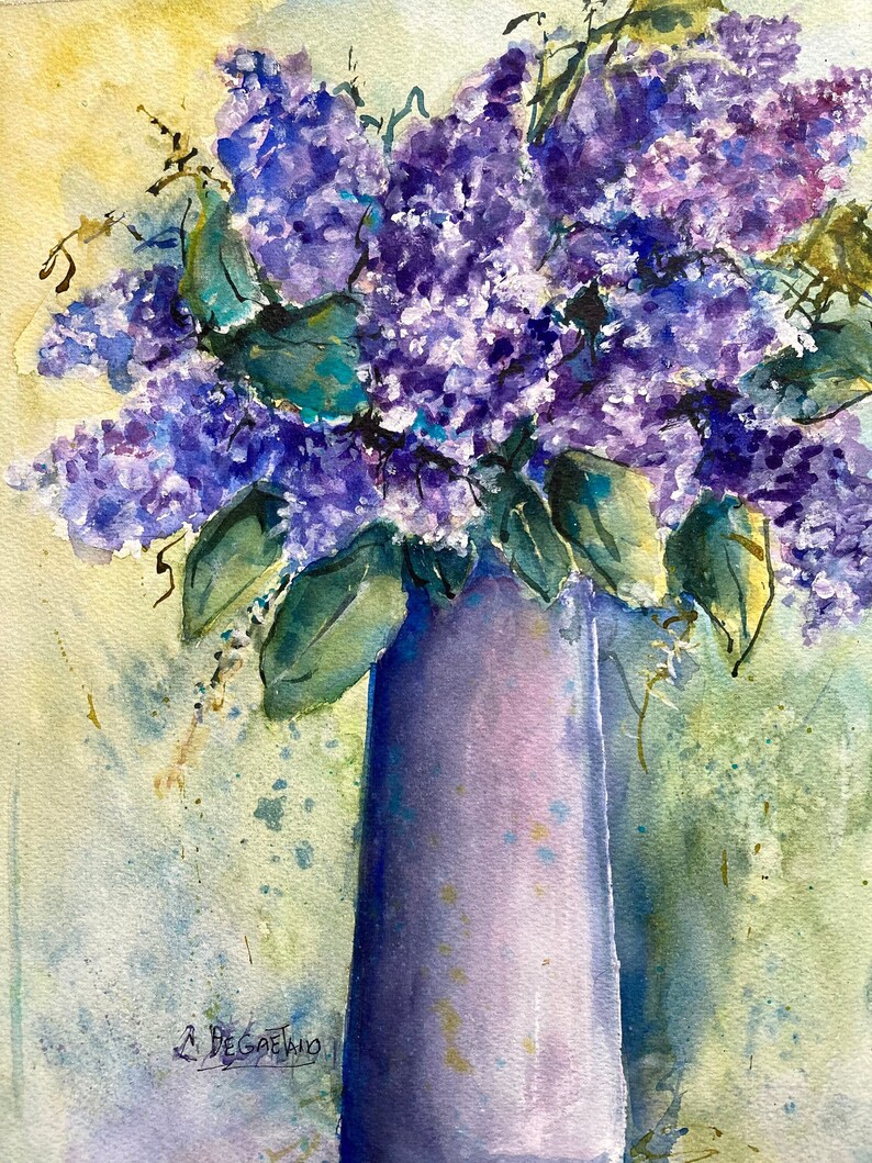 Watercolor Lilacs Original Painting Purple Lilacs in a Tall Vase Still ...