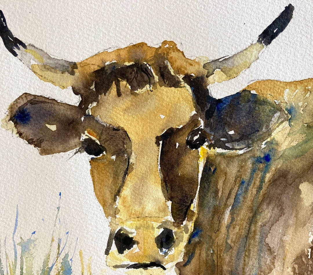 Original Farmhouse Watercolor Cow Painting Rustic Home Decor Gift for ...