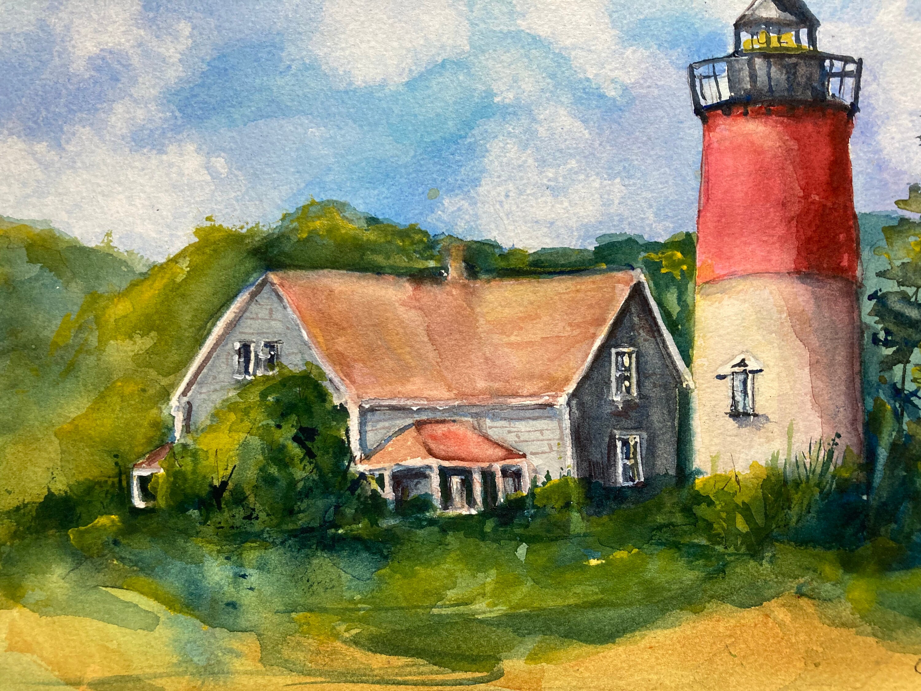 Nauset Lighthouse Watercolor Painting Original Art Cape Cod National ...