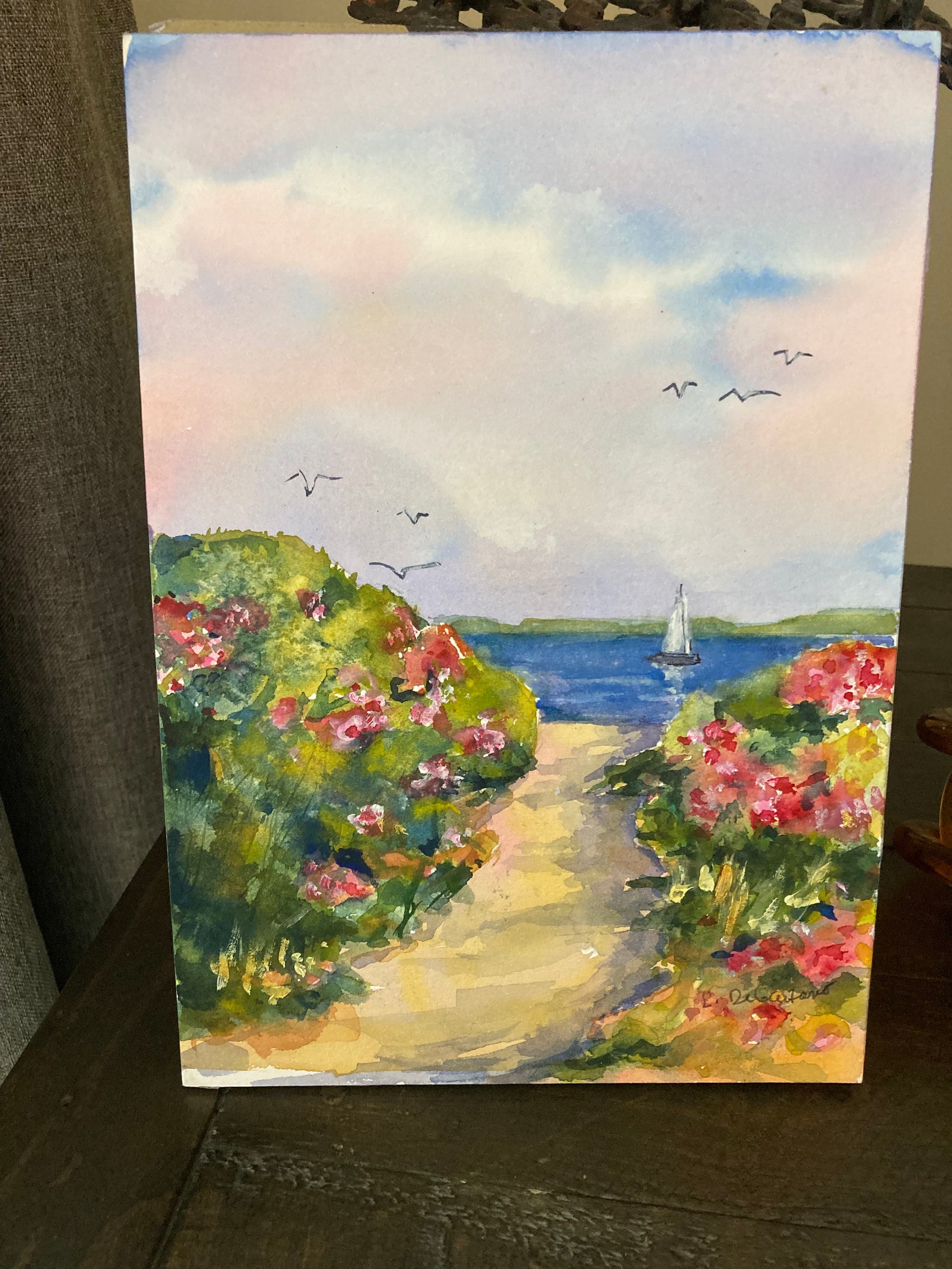 Watercolor Seascape Cape Cod Sand Dunes Original Watercolor Beach Roses ...