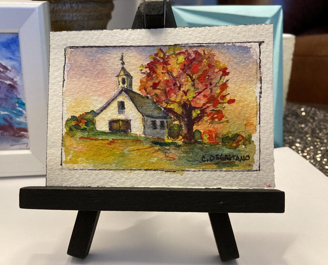 Mini Fall Watercolor Landscape With Easel Original Art New England ...