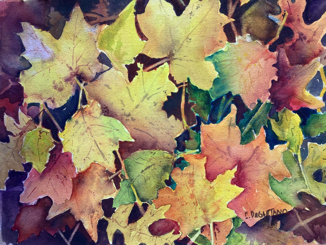 Fall Leaves Original Watercolor Painting New England Fall Orange Yellow ...