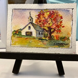 Mini Fall Watercolor Landscape With Easel Original Art New England ...