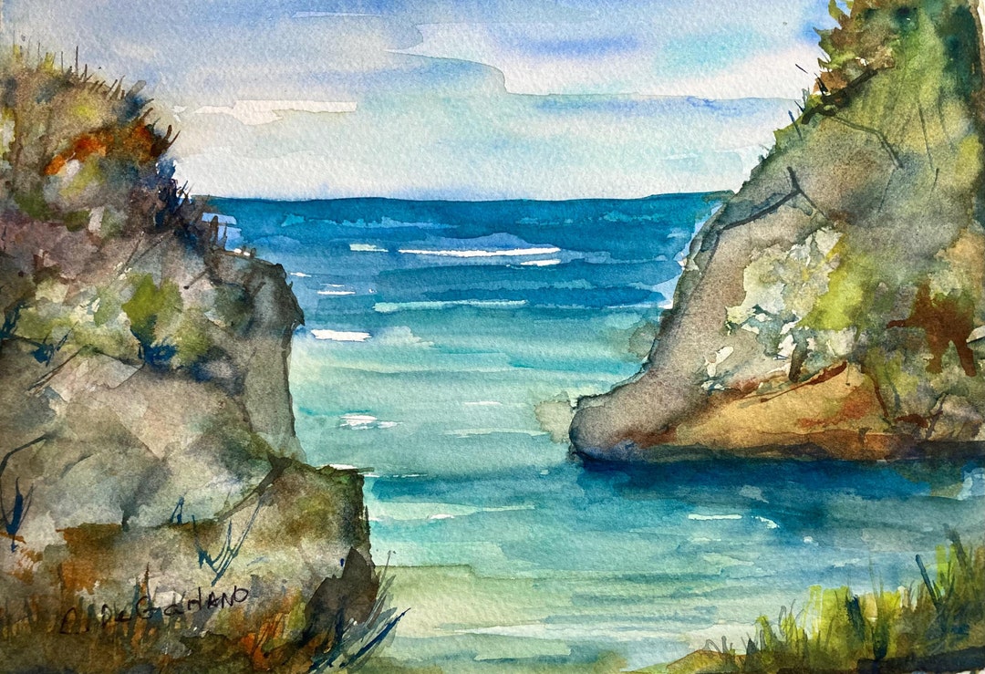 Bermuda Cove Original Watercolor Painting Tropical Island Seascape ...