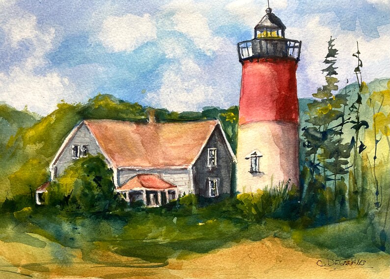Nauset Lighthouse Watercolor Painting Original Art Cape Cod National ...