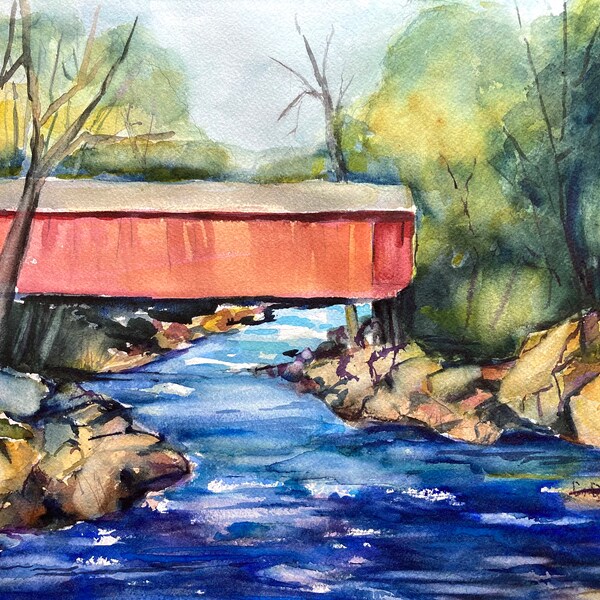Red Covered Bridge - Etsy