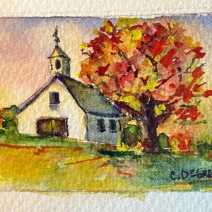 Mini Fall Watercolor Landscape With Easel Original Art New England ...