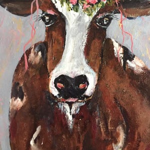 Acrylic Cow Print From Original Painting, Brown Cow Fun Painting ...