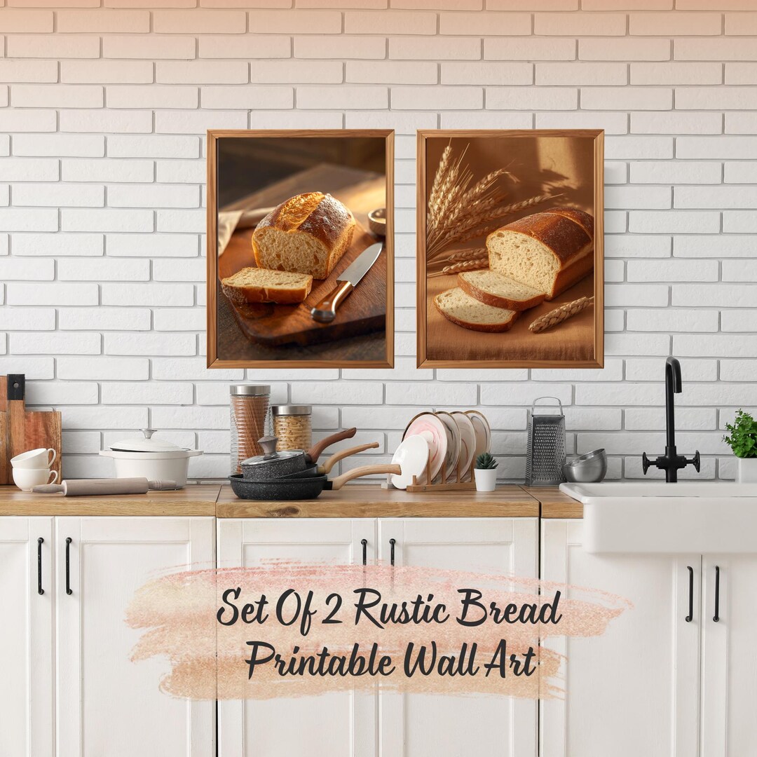 Rustic Bread Still Life Wall Art Set Cozy Farmhouse Kitchen Decor ...