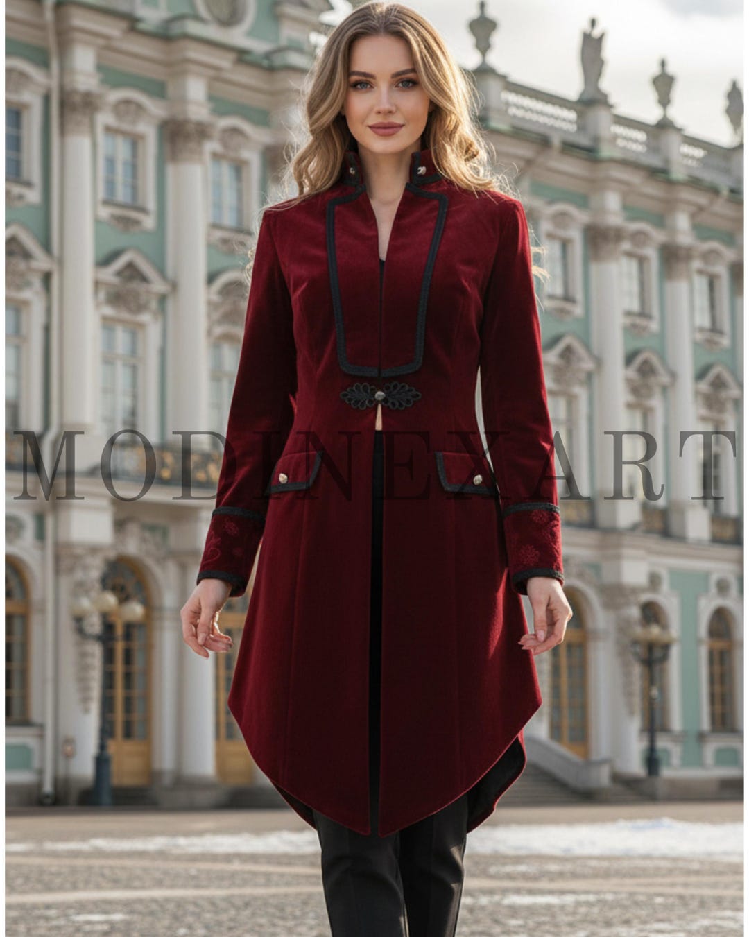 Red Velvet Victorian Frock Coat - Embroidered Gothic Overcoat - Etsy