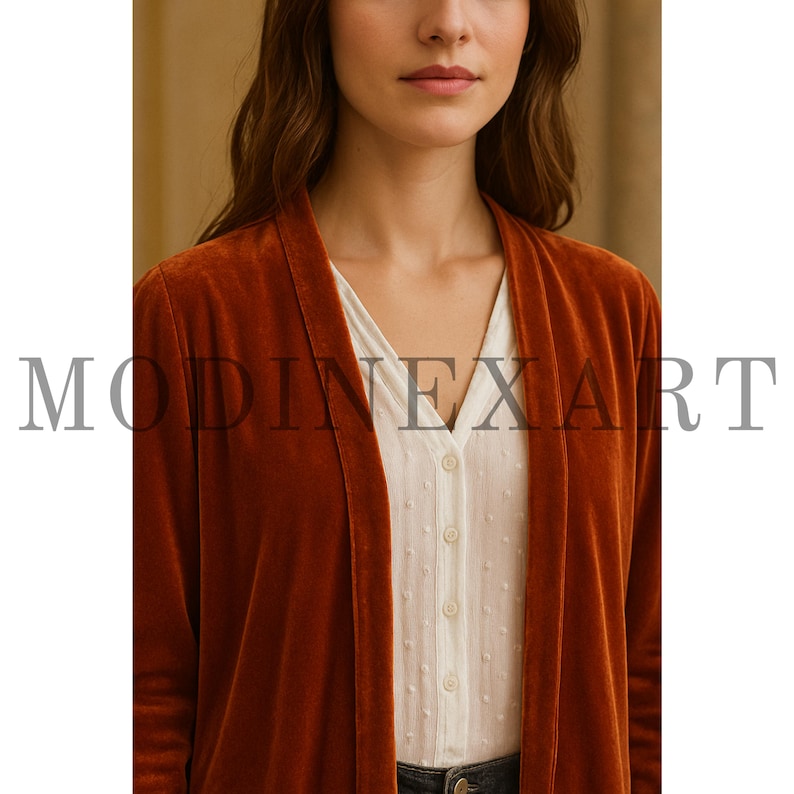Womens Velvet Duster Cardigan – Rust Brown, Longline Open Front - Etsy