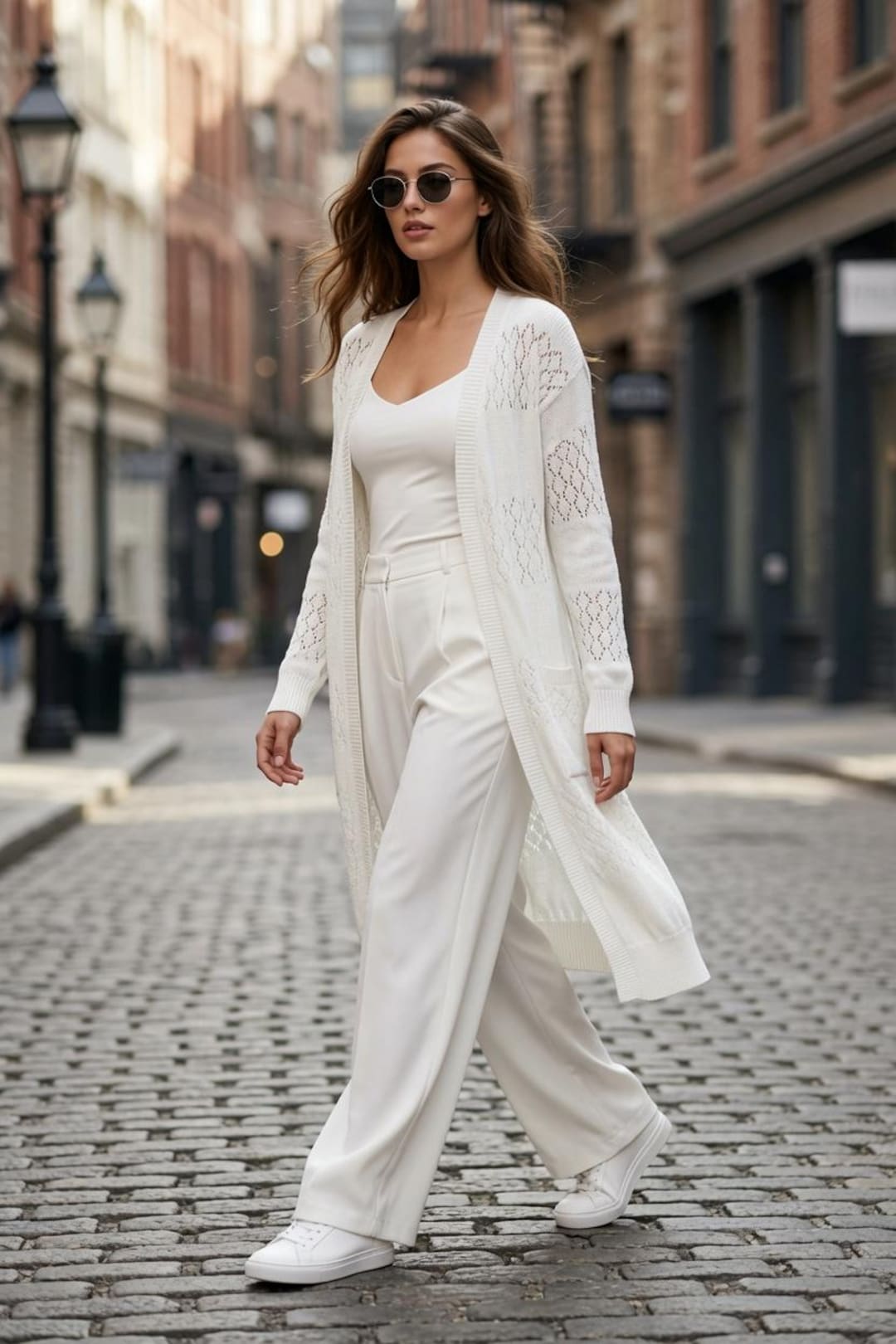 Crochet White Cardigan for Women, Long Sleeve Open Front Sweater ...