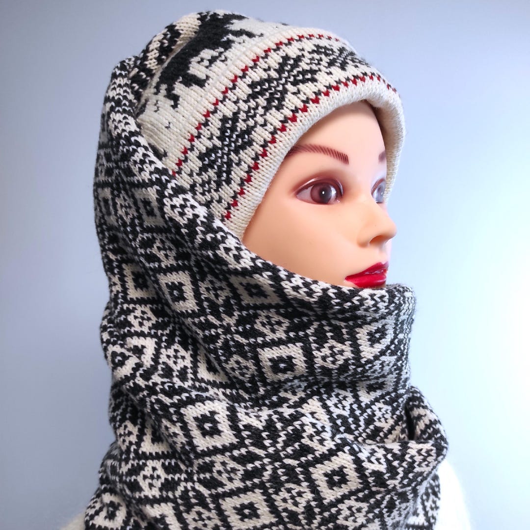 Long Hat With Elk Design - Fair Isle Scandinavian Wool,gift for Her and ...