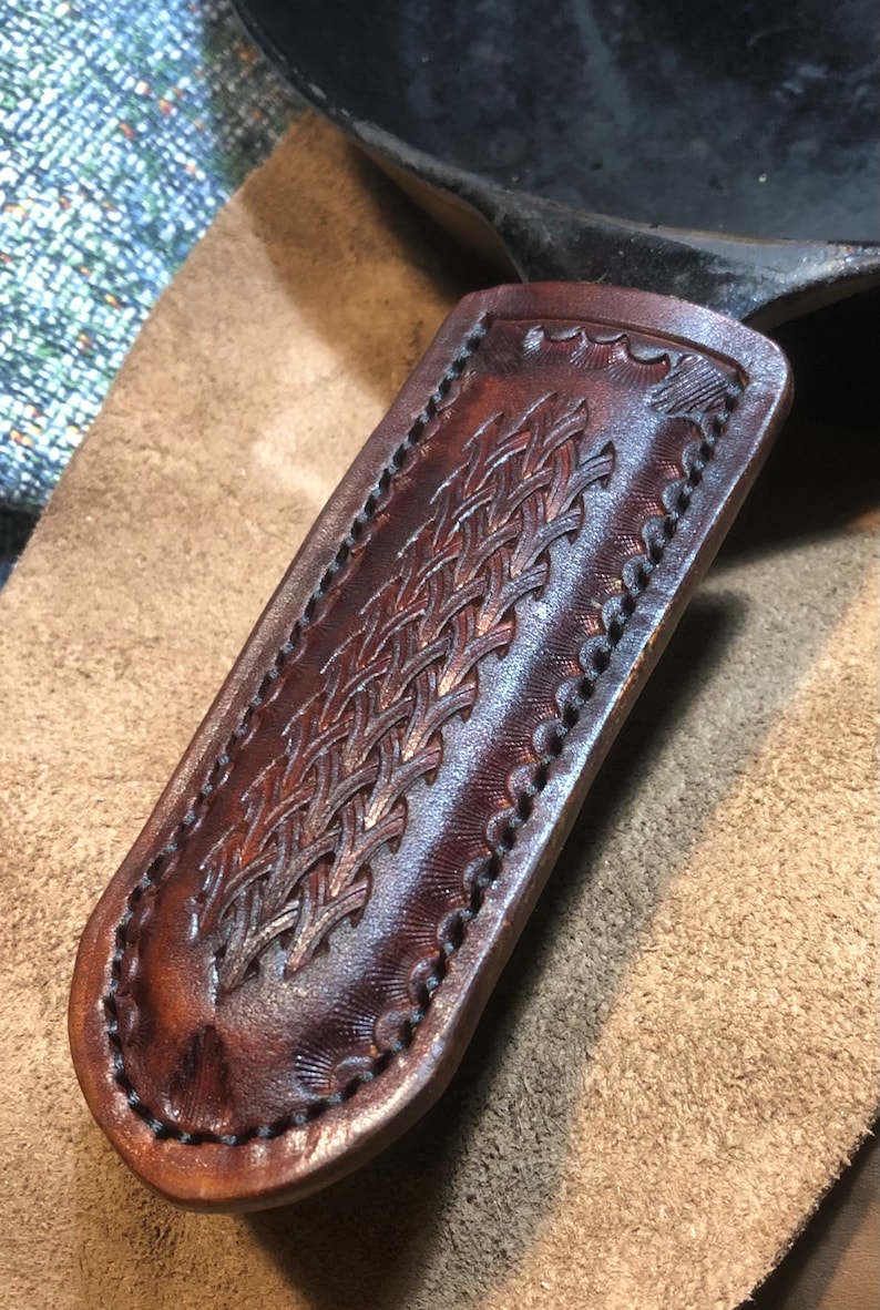 Leather Cast Iron Skillet Handle Cover Sleeve Dark Brown/black - Etsy