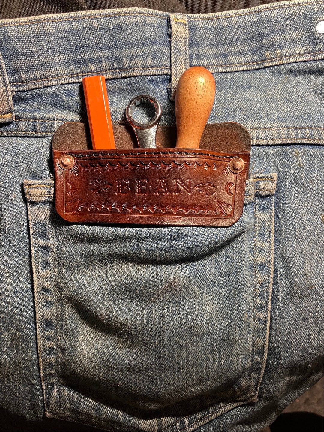 Pocket Protector for Tools Jeans - Brown Personalized - Etsy